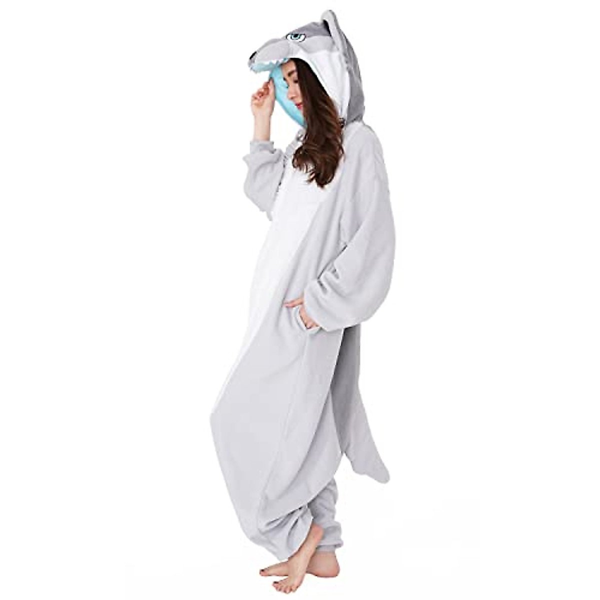 SAZAC Silver Wolf Kigurumi - Onesie Jumpsuit Halloween Costume (One Size)