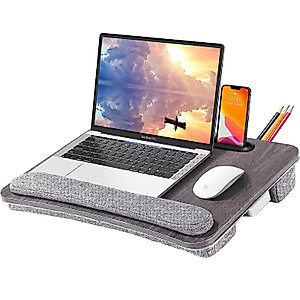 Lap Desk Laptop Bed Table: Computer lapdesk with Soft Pillow and Storage Bag - Padded Lap Work Tray and Gaming Desk on Bed - Wood Wide Writing Tray for Home Office - Fits up to 15.6 inch Laptop