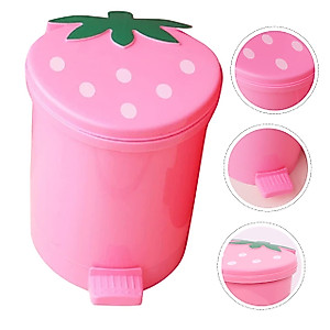 BUGUUYO Desktop Trash Can, Pink Plastic Container with Lid, Mini Size for Home Office, Creative Decor