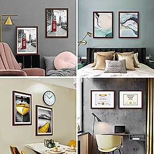 12x16 Picture Frames Dark Cherry Made of Solid Wood Display Pictures 11X14 Inch or 8.5x11 with Mat or 12x16 Inch without Mat for Wall Mounting and TableTop - Picture Frame 11X14 with 2 Mats - 1 Pack