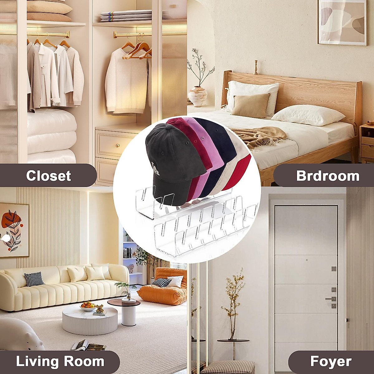 PYOF 2024 New Hat Stand for Baseball Caps - 2 Pack Hat Organizer for 14 Baseball Caps No Install Hat Storage Display Rack Acrylic Hat Holder for Closet, Bedroom, Dresser, Entrance (Clear)