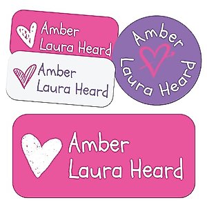 KOMVIOO 160 Custom Personalized Daycare Name Labels (4 Sizes) for Water Bottles, Lunch Boxes, and Clothing Labels Custom Waterproof Name Labels (Hearts)