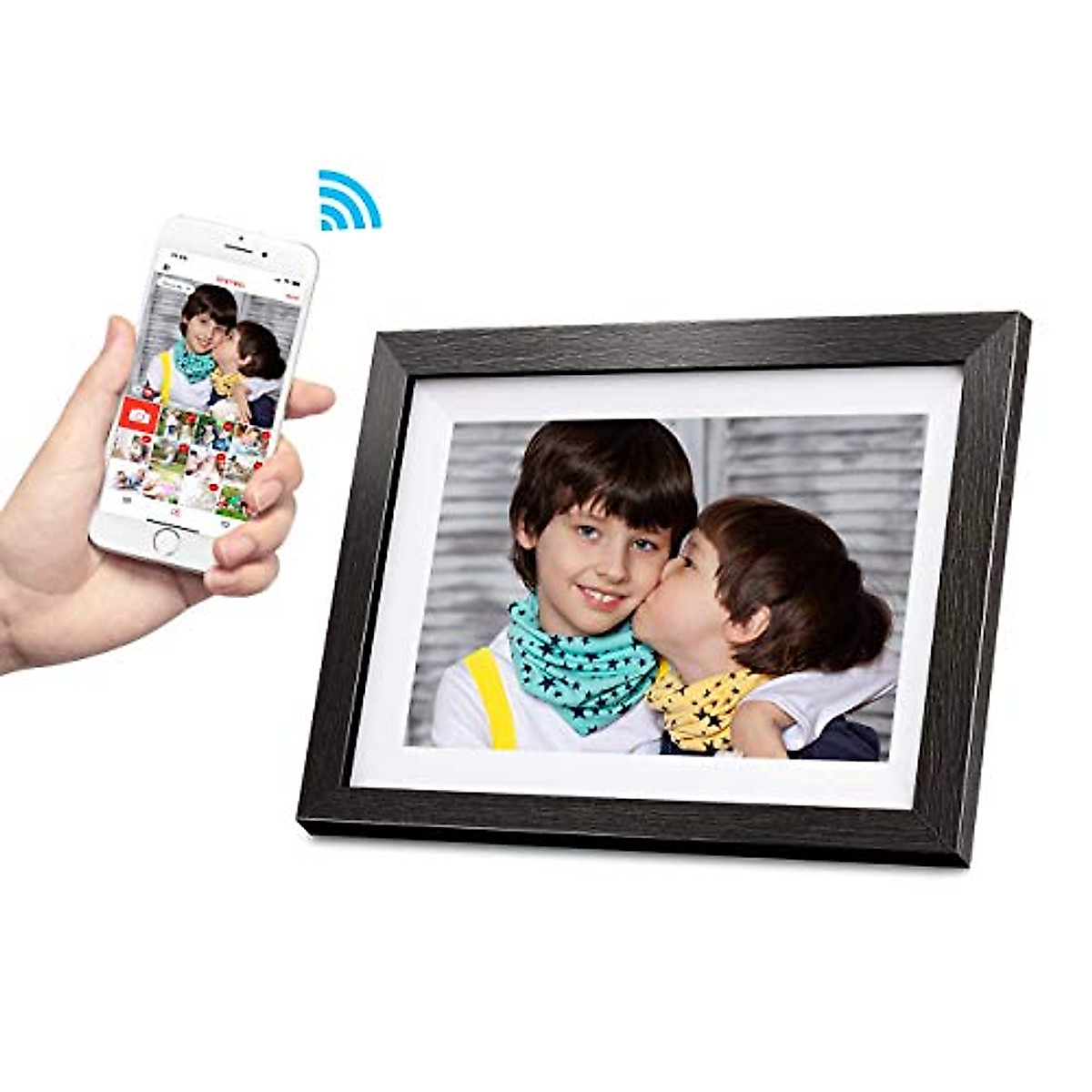 BIHIWOIA Digital Picture Frame WiFi Digital Photo Frame, 10.1 inch IPS Screen, Built-in 16GB Storage, Send Pictures and Videos to Digital Frame via Frameo APP from Anywhere (Black)