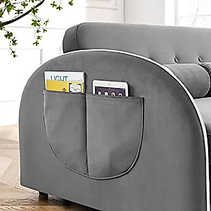 HomSof Adjsutable Backrest and Lumbar Pillows for Apartment Office Living Room Modern 55.5" Pull Out Sleep Bed 2 Seater Loveseats Sofa Couch with Side Pockets, Style C, Grey