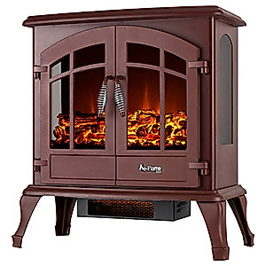 e-Flame USA Jasper Freestanding Electric Fireplace Stove Heater - Realistic 3-D Log and Fire Effect (Red)