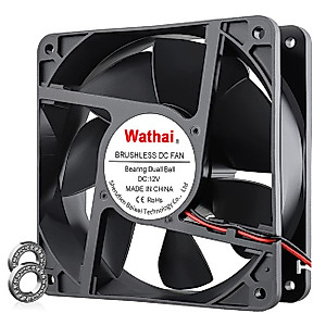Wathai 120mm x120 x 38mm 12V 2Pin Dual Ball 12cm Industrial Cooling Fan High Airflow