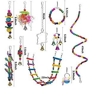 EBaokuup 10 Packs Bird Swing Chewing Toys- Parrot Hammock Bell Toys Parrot Cage Toy Bird Perch with Wood Beads Hanging for Small Parakeets, Cockatiels, Conures, Finches,Budgie,Parrots, Love Birds