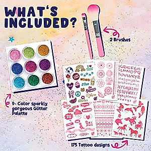 PURPLE LADYBUG Temporary Glitter Tattoo Kit - 175 No Mess Glitter Tattoos for Kids - Birthday Gifts for 7 Year Old Girls, Sleepover Party Supplies for Girls, Girls Birthday Gifts Age 8-10