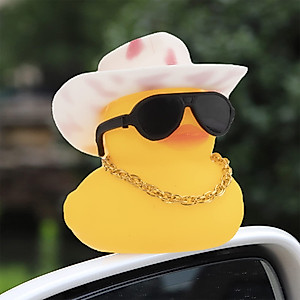 wonuu Car Rubber Duck Car Duck Decoration Dashboard Car Ornament for Car Dashboard Decoration Accessories with Mini Sun Hat Swim Ring Necklace and Sunglasses