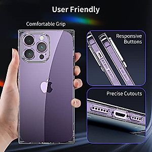 Tzomsze Square iPhone 14 Pro Case for Women Girl,Full Camera Lens Protection Soft TPU Protective Shockproof Cover for iPhone 14 Pro 2022 6.1 Inch-Pink