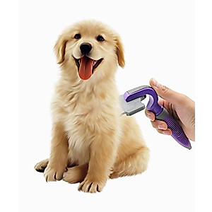 Hertzko Pet Deshedding Tool Gently Removes Shed Hair - for Small, Medium, Large, Dogs and Cats, with Short to Long Hair