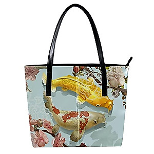 Tote Bag Women Satchel Bag Handbag Stylish Tote Handbag for Women Hobo Bag Fashion Crossbody Bag, Koi Fish Blossoms Spring Traditional