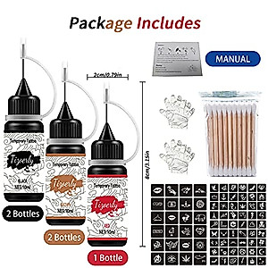 Temporary Tattoos Kits, Semi Permanent Tattoos, DIY Fake Freckles Temporary Tattoos for Women Men Kids Party,Summer Trend hand Ink with 78 Pcs Tattoo Stencils,Jagua Gel - Full Kit 5 Bottles
