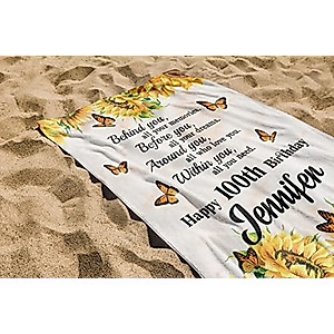 100 Years Old Sunflower Fleece Sherpa Throw Blanket Motivational Gifts for Women Girls Sister Godmother Custom Happy 100th Birthday Gift Bed Chair Sofa Couch Home Decorations
