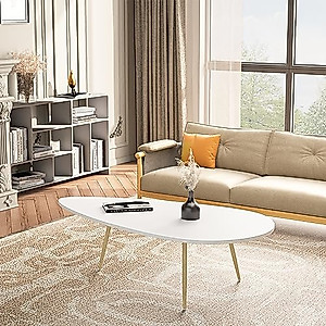 SAYGOER Modern Coffee Table Small White Coffee Tables for Small Space Unique Simple Oval Center Table with Wood Frame for Living Room 22.2" D x 42.5" W x 17.1" H