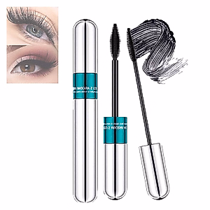 5x Longer Waterproof Mascara, 4D Silk Fiber Lash Mascara, 2 in 1 4D Thrive Mascara 5x Longer Waterproof for Natural Lengthening and Thickening Effect (2Packs)