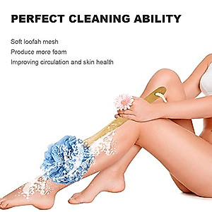 RASDDER Loofah on a Stick, Loofah Back Scrubber for Shower, Bath Sponge with Handle, PE Soft Mesh Luffas, Exfoliating Luffa for Men and Women