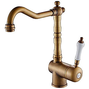 Kitchen Rotatable Washing Pool Hot and Cold Water Mixer Tap Antique Copper Drawing Sink Tap with Ceramics Handle Bathroom WC Bath Wash Basin Faucet