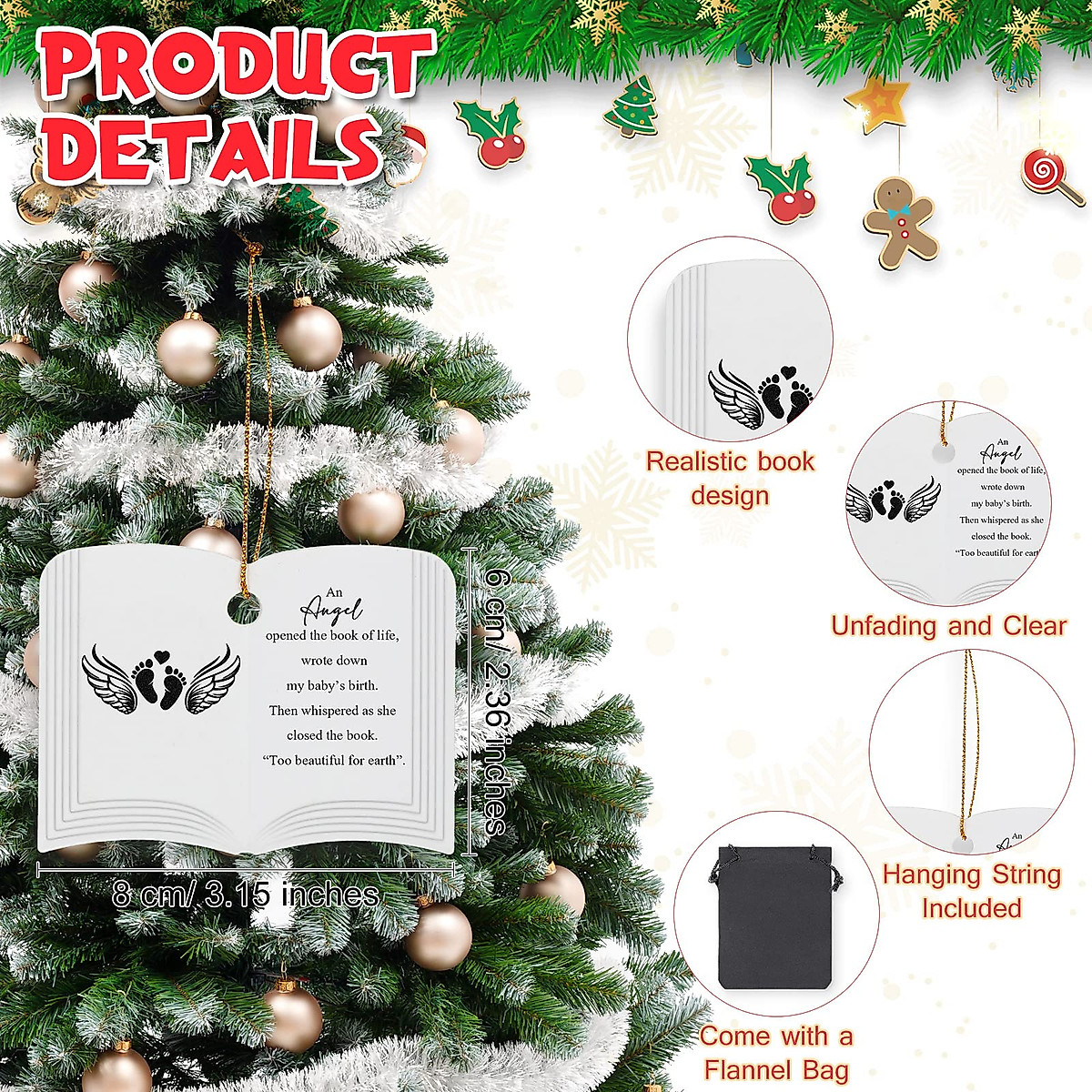 Christmas Memorial Ornaments Loss of Loved One Baby Heaven Ornaments Wing Heart Footprint Baby Keepsake Gifts Angel Sympathy Infant Loss Gifts Memory Miscarriage Items for Remembrance Kids