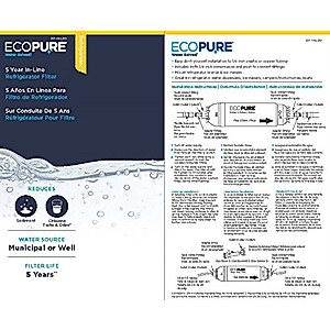 EcoPure EPINL30 5 Year in-Line Refrigerator Filter-Universal Includes Both 1/4" Compression and Push to Connect Fittings , White