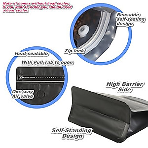 BAAGGNAA 60 Pack High Barrier Stand-Up Coffee Bean Bags with Vented Valve, Matte Metallic Ziplock, Heat-Sealable and Resealable Solid Color Pouches for Food Storage (5.3 * 10.4 inch,1 lb,Black)