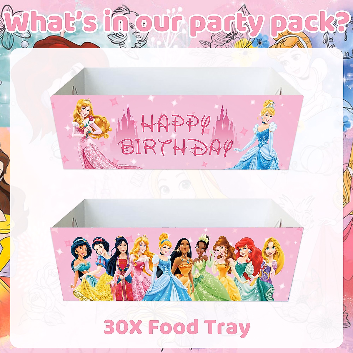 30Pcs Princess Party Decorations Food T ray, Princess Birthday Party Decorations Princess Food Tray Princess Theme Party Favors Paper Food Serving T ray