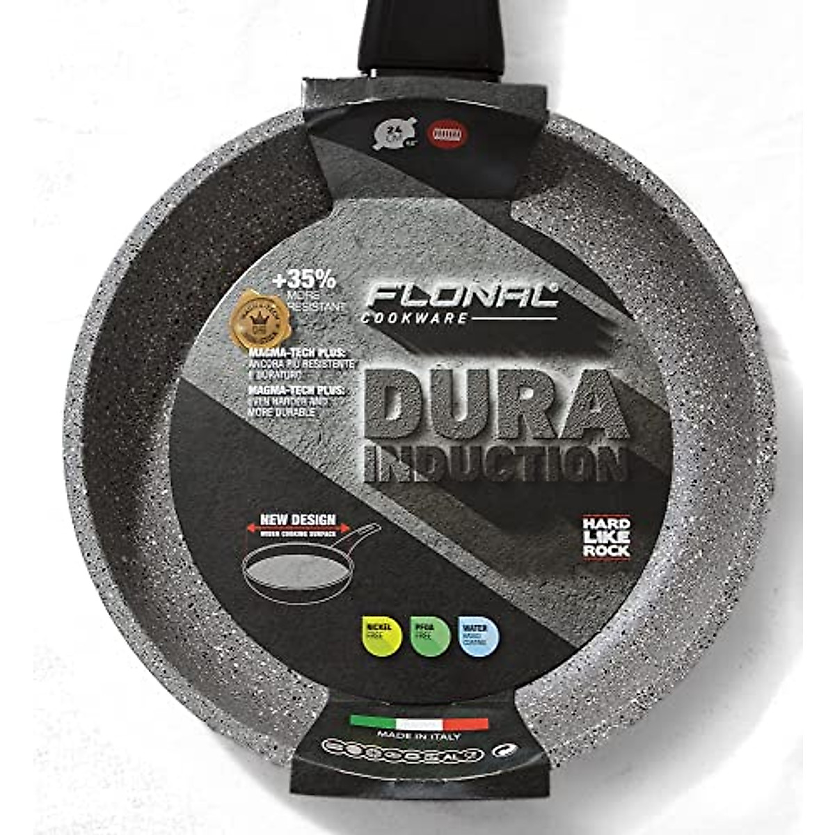 FLONAL Dura Induction Frying Pan Stone Effect Aluminum, 11.08-inches, Clear