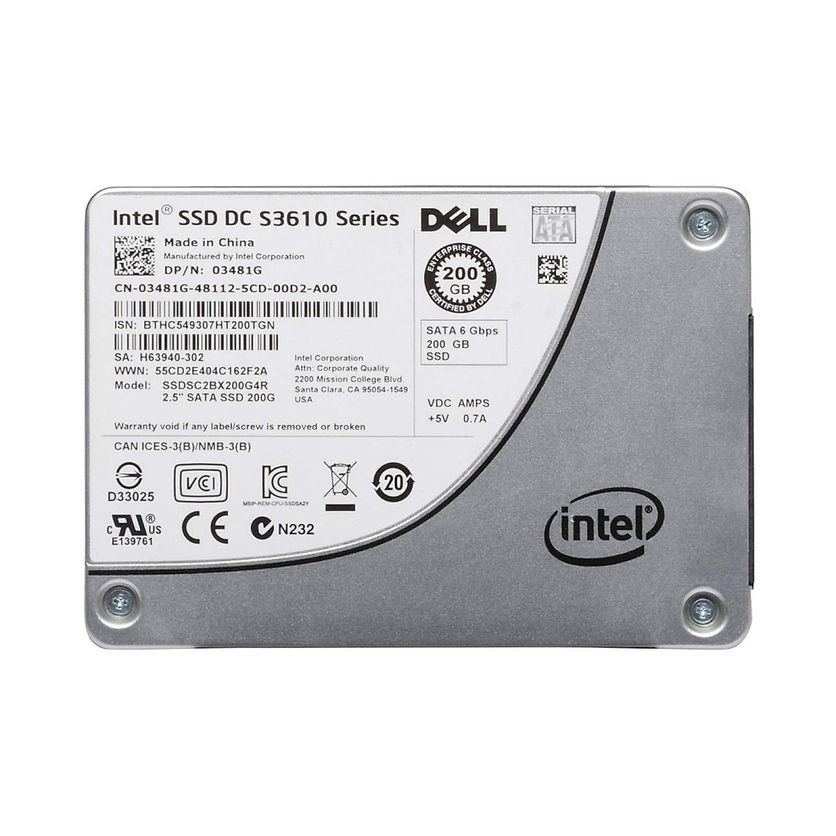 The Nekid Cow TNC Genuine Genuine DC S3610 200GB MLC 6G 2.5INCH SATA SSD 0 Hour