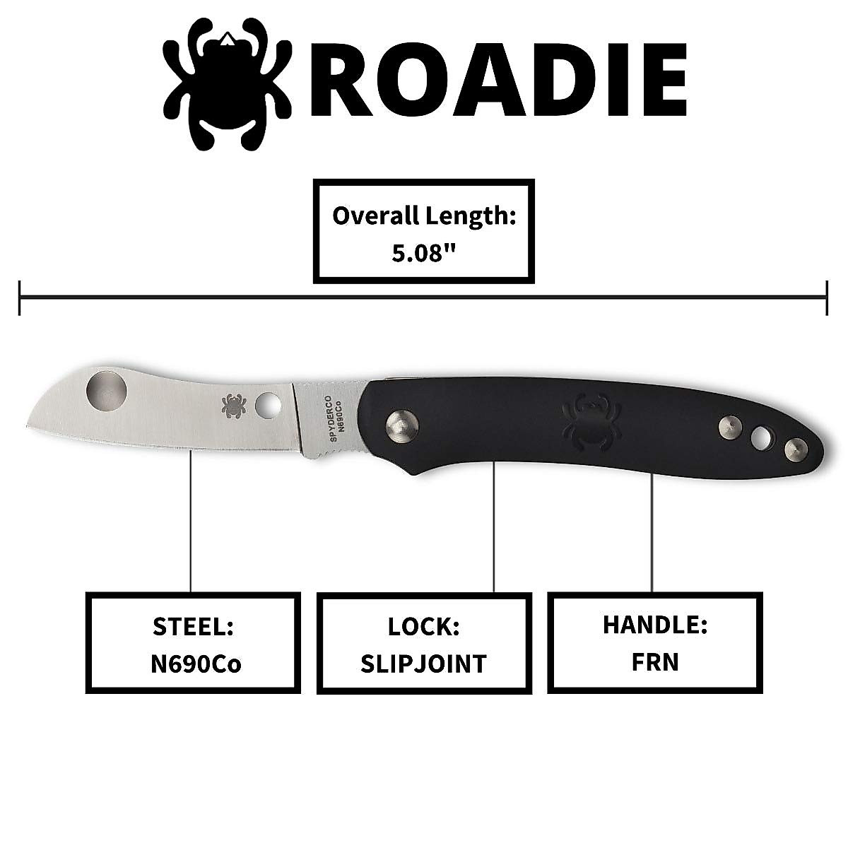 Spyderco Roadie Non-Locking Lightweight Knife with 2.09" N690Co Stainless Steel Blade and Durable Black FRN Handle - PlainEdge - C189PBK