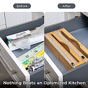 2 in 1 Foil and Plastic Wrap Dispenser with Cutter - Tin Foil Organizer for Drawer - Aluminum Foil Dispenser with Cutter - Plastic, Kitchen Wrap Organizer - Chic Saran Wrap Dispenser with Cutter