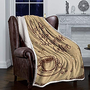 Yun Nist Sherpa Fleece Throw Blankets Vintage Coffee Bean with Mug Super Soft Reversible Blanket, Wram Cozy Throws for Sofa Couch Bed Warm Quotes 60x80in