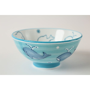 Mino ware Japanese Ceramics Kids Rice Bowl made in Japan (Japan Import) Dolphine & Whale Blue MIC014