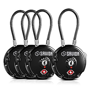 Savior Equipment Quality TSA-Approved 3-Digit Combination Cable Travel Luggage Locks for Rifle Bag Firearm Gun Case Accessories Ammo Boxes Outdoor Storage, Obsidian Black, 4-Pack