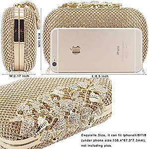 Dexmay Luxury Flower Women Clutch Purse Rhinestone Crystal Evening Bag for Wedding Party Gold