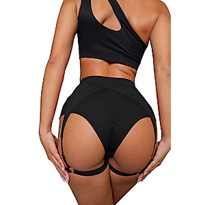 BZB Women's Booty Shorts with Garters High Waisted Biker Hot Pants Gym Cheeky Garter Running Shorts Black