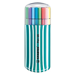 STABILO Pen 68 Fibre Tip Pens Desk Set Turquoise - Assorted Colours, Pack of 20