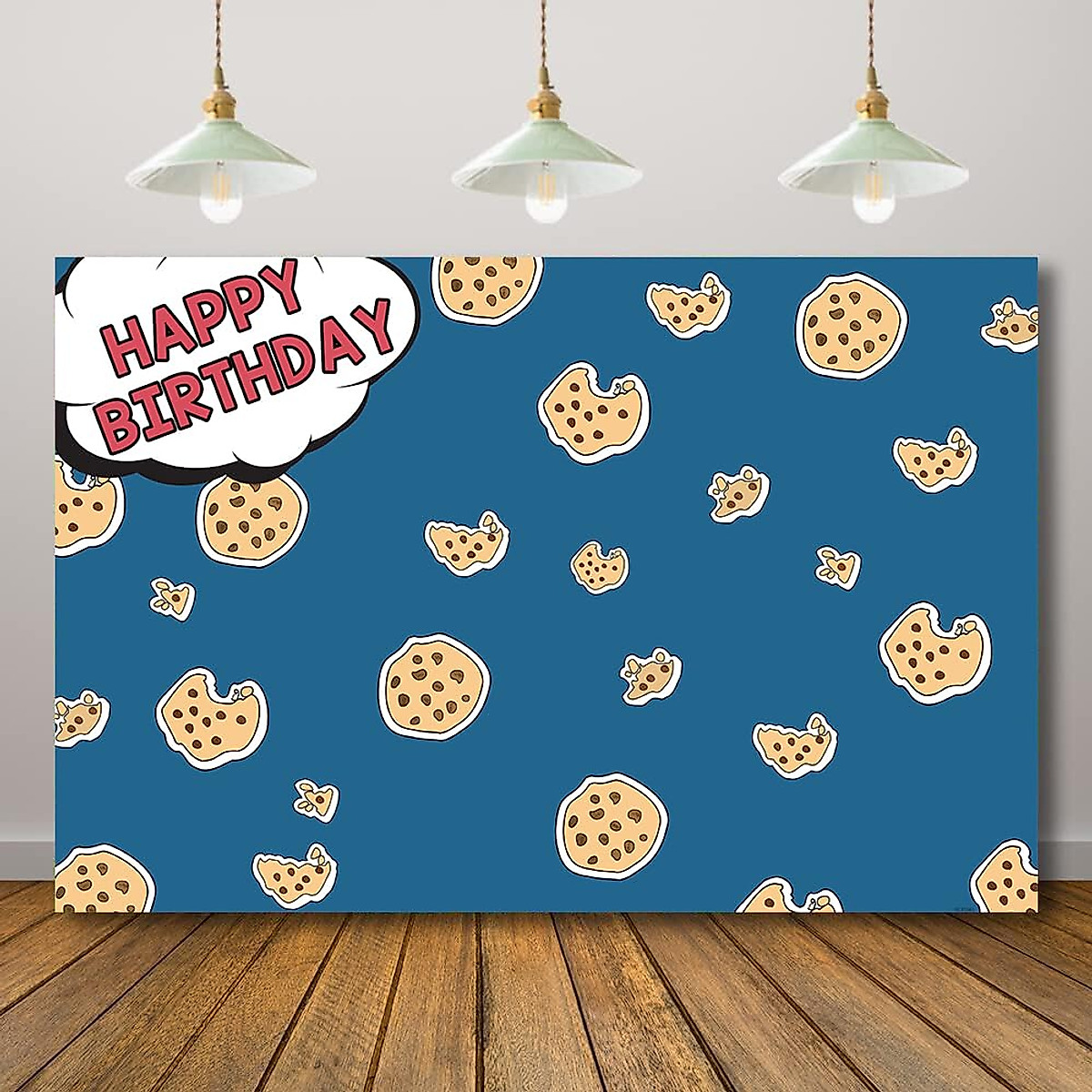 Rcoaror Cookie Birthday Backdrop Blue Monster 1st Birthday Party Background Our Little Cookie is Turning One Banner Kids Boys Cake Table Decorations Cookies and Milk Props 71X47inch
