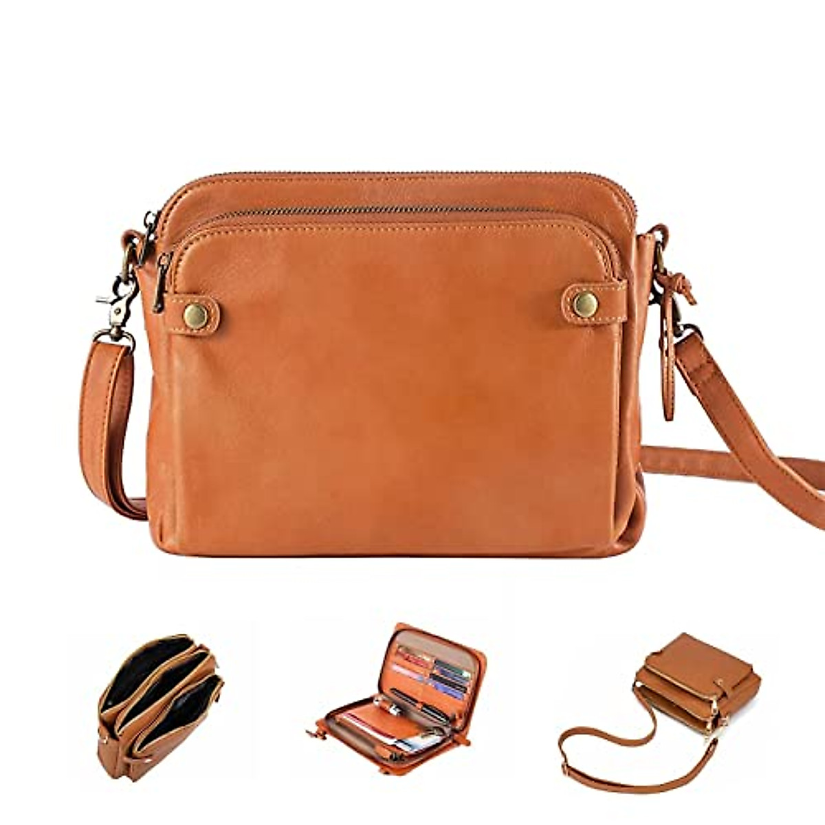BOBOROI Crossbody Leather Shoulder Bags and Clutches for Women, Women's Purses and Handbags Small Size, Multiple Compartments (brown)