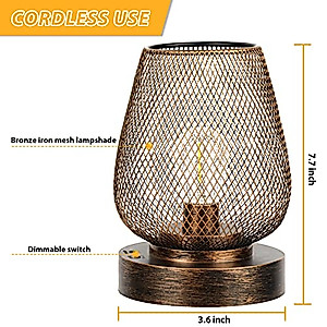 UBright Table Lamp Metal Cage LED Lantern Rechargeable with 4 Lighting Mode Cordless Lamp Decorative Light Outdoor Table Lamps for Patio Bedroom Living Room Indoors Outdoors (Bulb Included) (1 Pack)