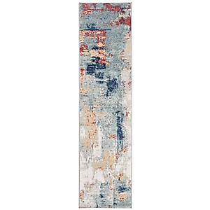 SAFAVIEH Jasper Collection Runner Rug - 2' x 12', Grey & Red, Modern Abstract Design, Non-Shedding & Easy Care, Ideal for High Traffic Areas in Living Room, Bedroom (JSP101C)
