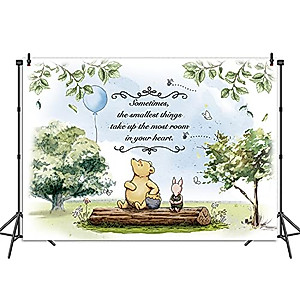 Classic Little Bear Cartoon Animal Backdrop Boy Kids Blue Balloon Birthday Photo Background Newborn Baby Shower Party Supplies Cake Table Decoration Backdrop 7x5FT