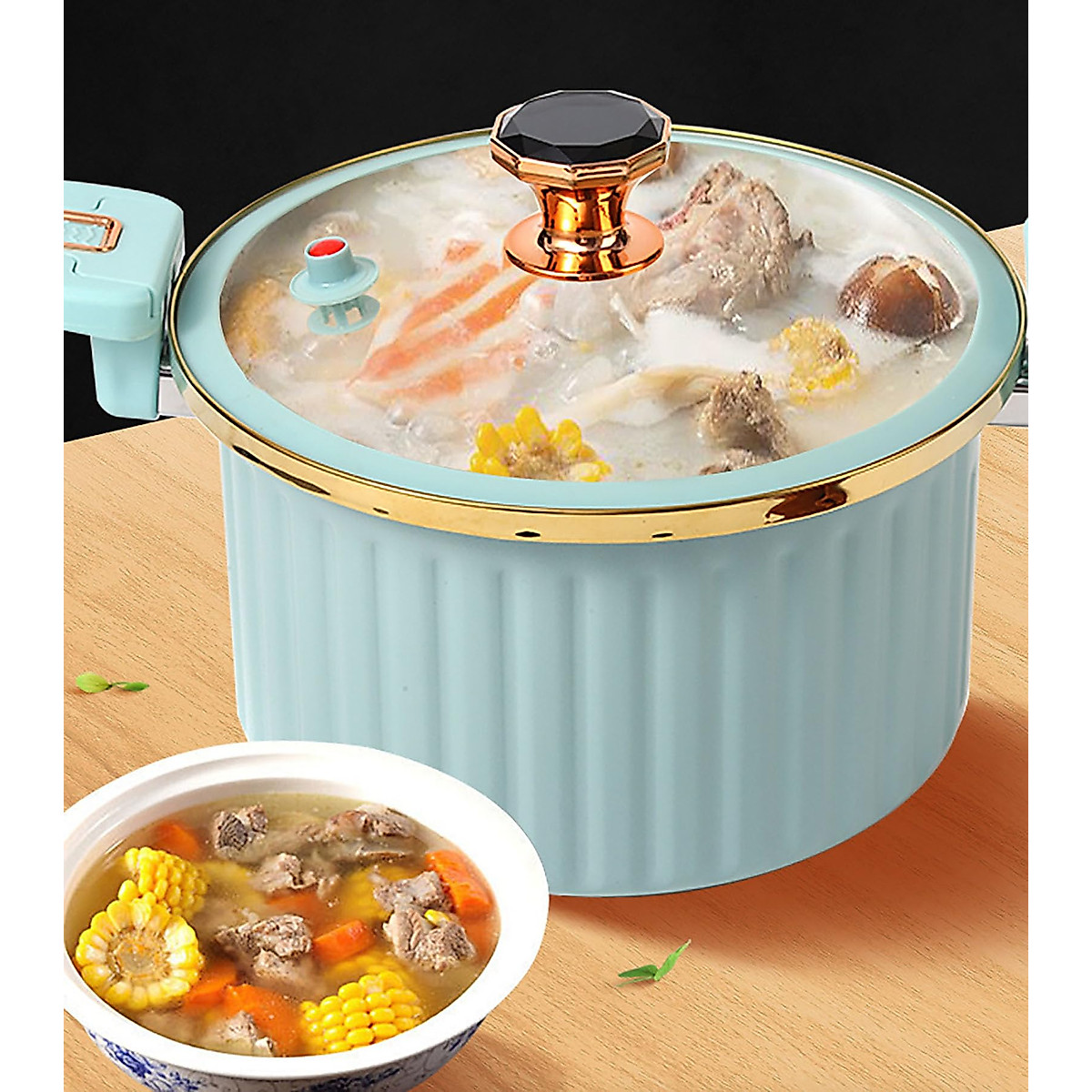 Olla de presion Non-stick Enamel Micro Pressure Cooker,Enamel Lining Pressure Cooker Non-Stick Push Pull Lock Pressure Pot with Lid Silicone Seal Spill-Proof Valve Pressure Pot,White