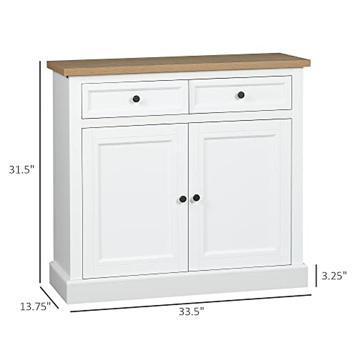 HOMCOM Sideboard Buffet Cabinet, Kitchen Cabinet, Coffee Bar Cabinet with 2 Drawers and Double Door Cupboard for Living Room, Entryway, White
