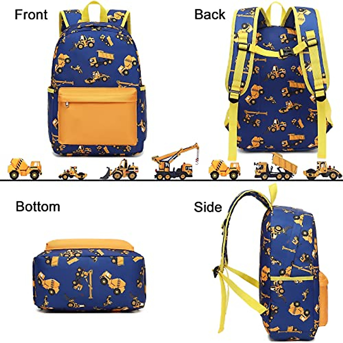 CAMTOP Backpack for Kids, Boys Preschool Backpack with Lunch Box Toddler Kindergarten Construction School Bookbag Set