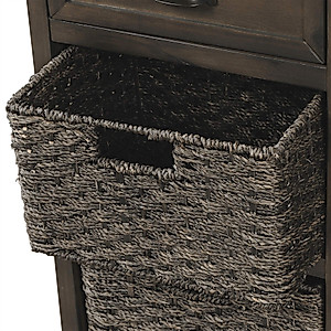 P PURLOVE Storage Cabinet Retro Style Storage Unit with 2 Drawers and 4 Baskets for Home Entryway Living Room (Dark Brown)