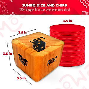 SWOOC Games - Giant Right Center Left Dice Game (All Weather) with 24 Large Chips & Carry Bag - Jumbo Wooden Lawn Game - Big Backyard Game for Family - Indoor/Outdoor - Left Right Center Dice Game