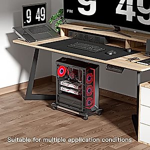 Mobile CPU Stand, CPU Rolling Stand Adjustable Computer Mobile Cart Holder with Locking Caster Wheels PC Stand - Black