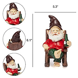Large Garden Gnome Funny Figurine Statue, Adorable Figurine Lawn Ornament Dwarf Sculpture Patio Yard Landscape Porch Decoration Outside Gifts Decor 6.1” High 5.3” Wide - Unique Gifts