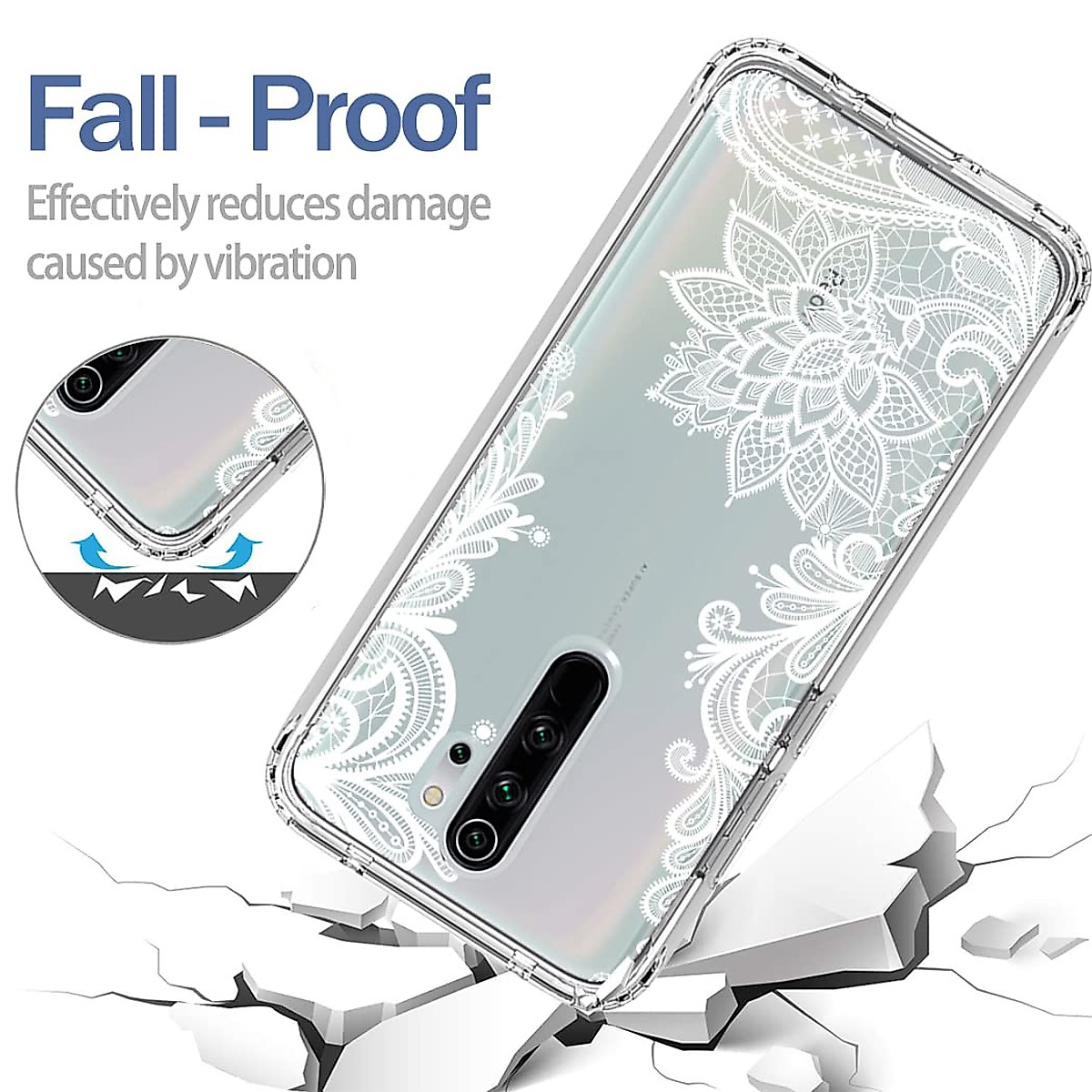 Tothedu Phone Case for Redmi Note 8 Pro M1906G7I Case with Tempered-Glass Screen Protector, Cute Clear Mandala Pattern Full Body Protective Cover Cases for Xiaomi Redmi Note 8 Pro (Mandala)