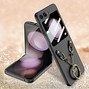 TECHY for Samsung Z Flip 5 Case with Ring, Protective Cover - Small Screen Protection, Matte Finish, Comfortable Grip Phone Case for Galaxy Z Flip 5 Case, Black